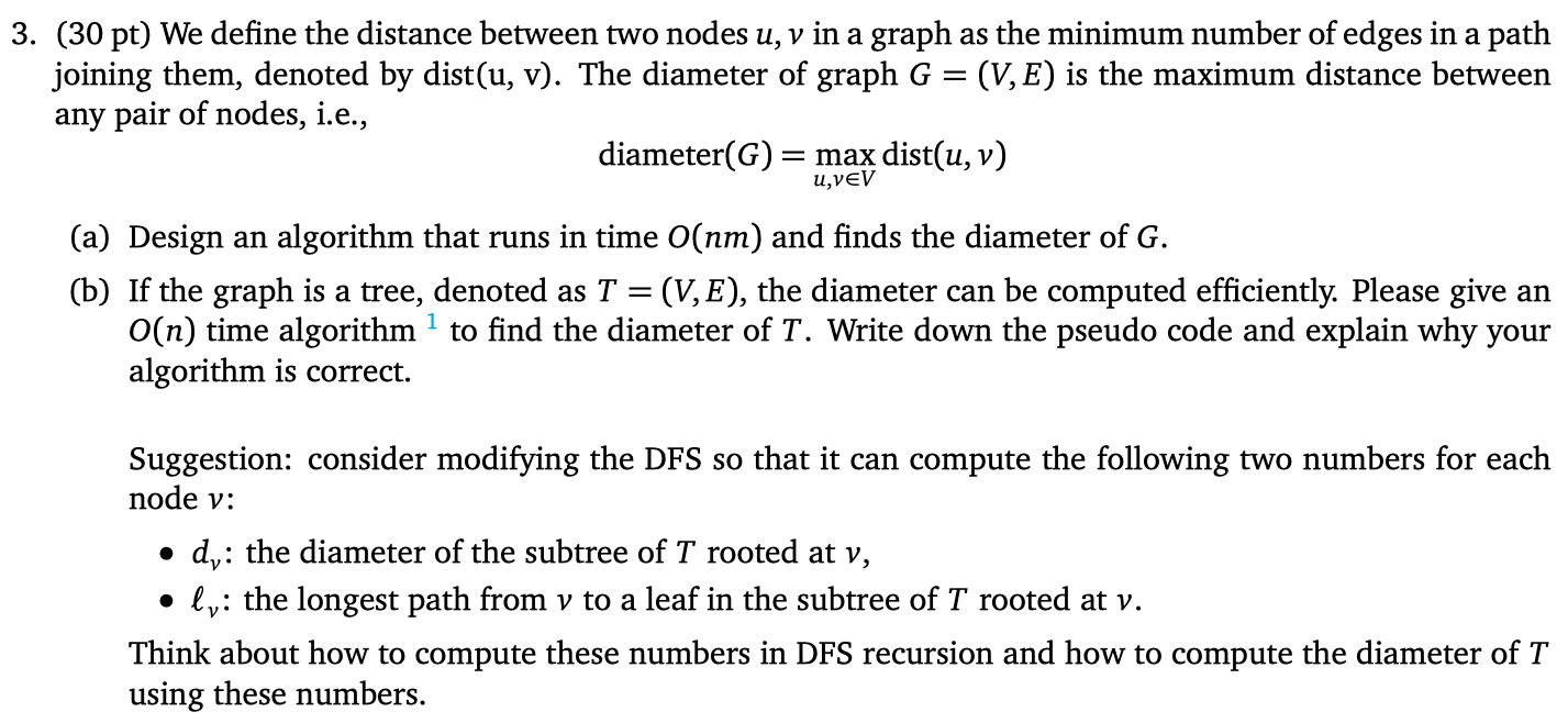 3. (30 pt) We define the distance between two nodes | Chegg.com