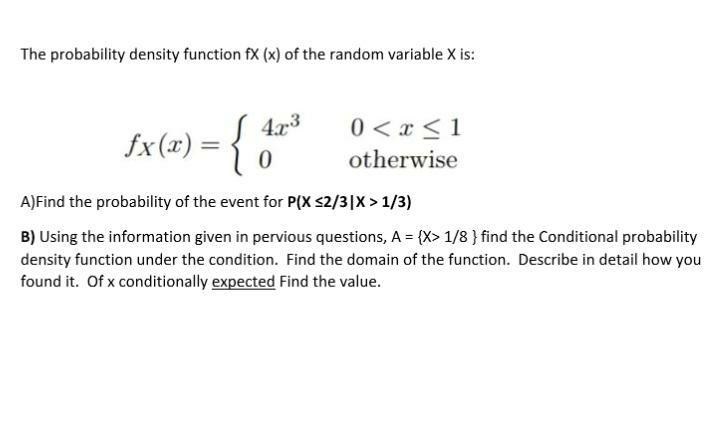 Solved The probability density function fx (x) of the random | Chegg.com