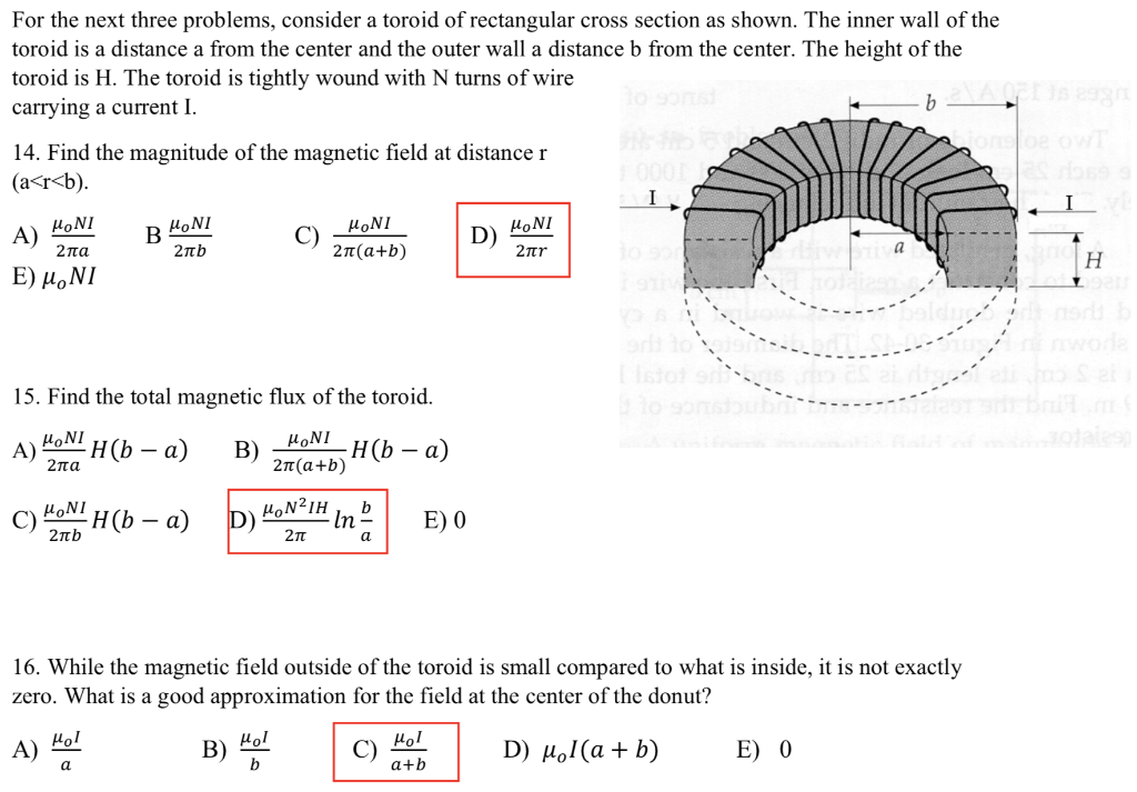 Solved For the next three problems, consider a toroid of | Chegg.com