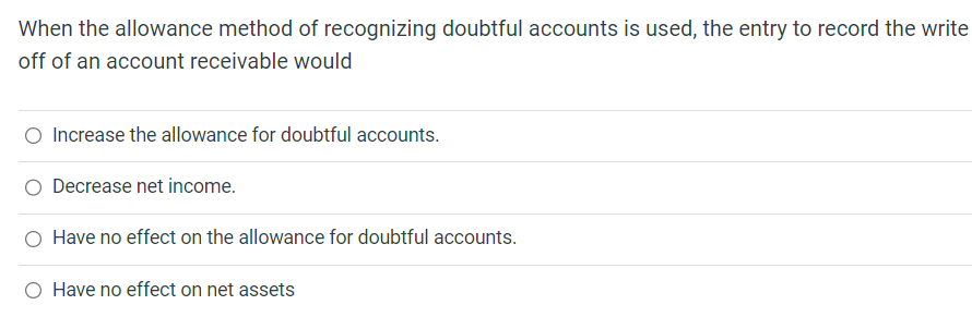 Solved When the allowance method of recognizing doubtful | Chegg.com