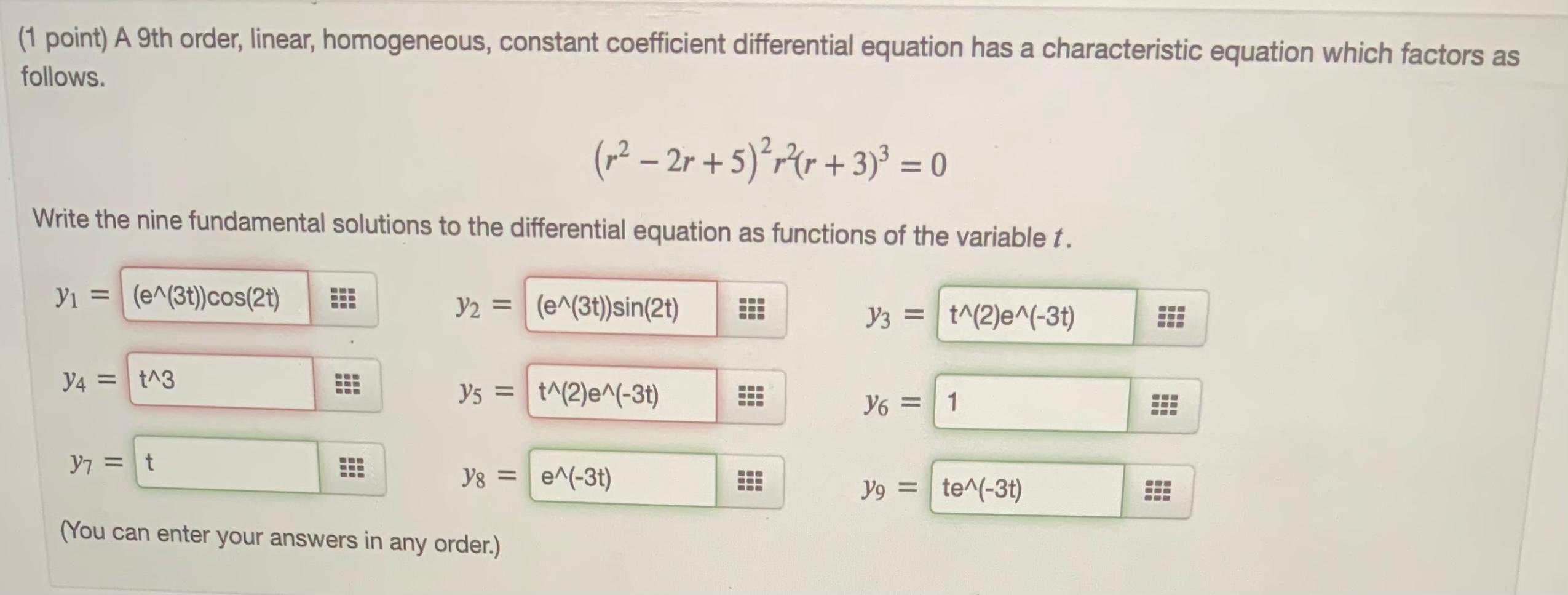 Solved 1 Point A 9th Order Linear Homogeneous Constant