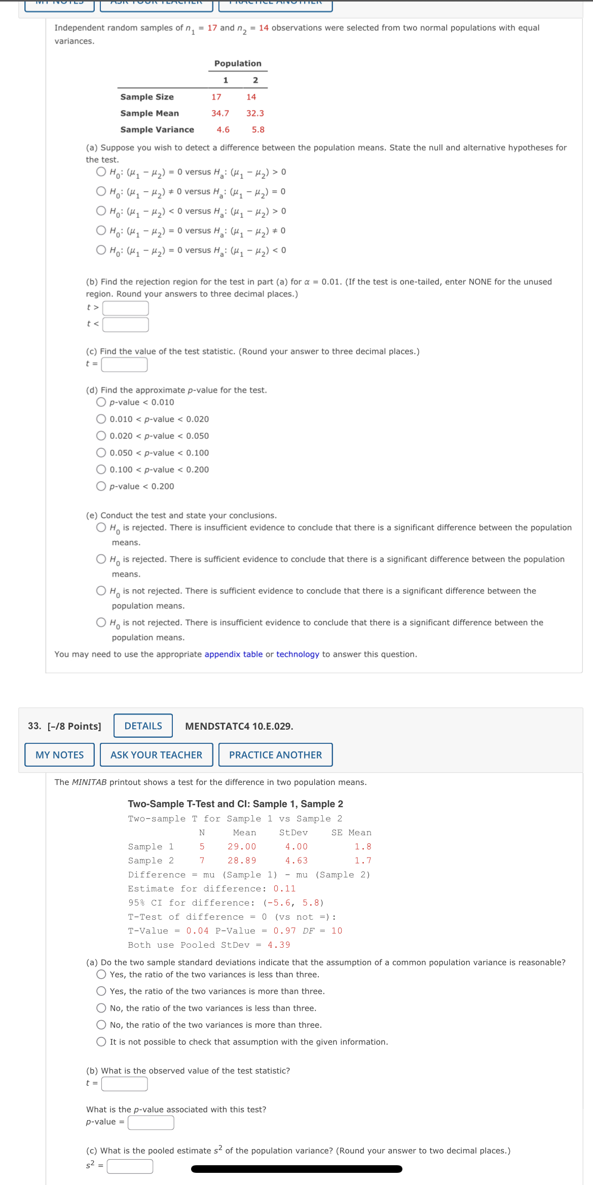 Solved (c) What is the pooled estimate s2 of the population | Chegg.com