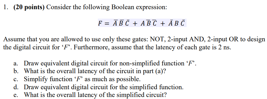 Solved 1. (20 points) Consider the following Boolean | Chegg.com
