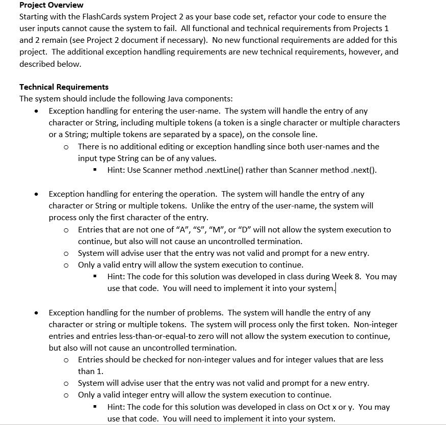 Solved Project Overview Starting with the FlashCards system | Chegg.com