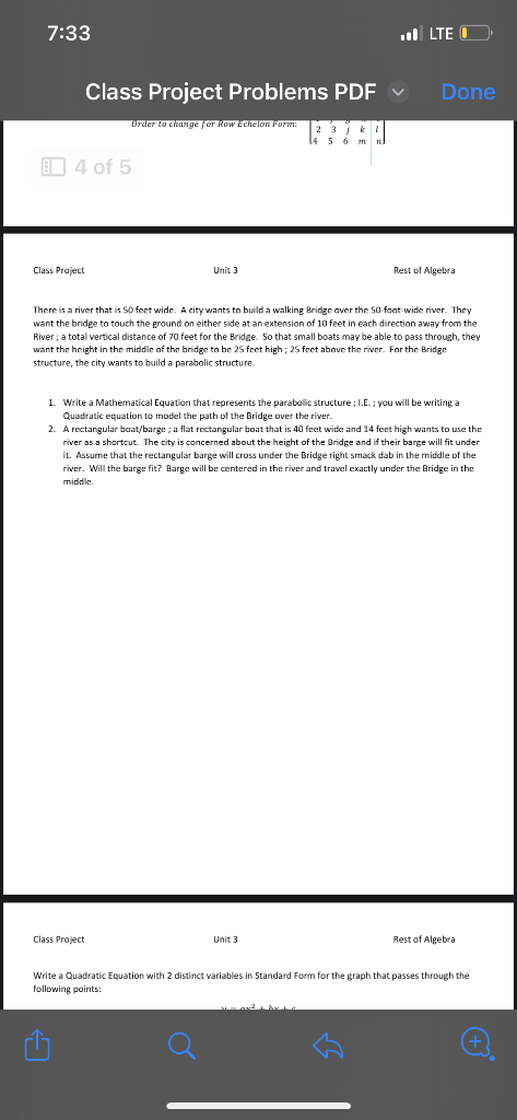 Solved Class Project Unit 3 Rest of Algebra There is a river | Chegg.com