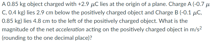 Solved A 0.85kg ﻿object charged with +2.9μC ﻿lies at the | Chegg.com