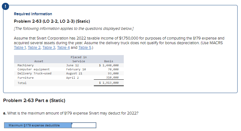 Solved Required Information Problem 2.63 (LO 2-2, LO 2-3) | Chegg.com