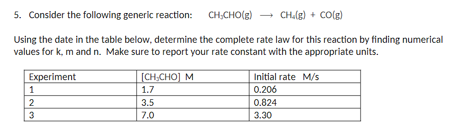 Solved 5. Consider the following generic reaction: | Chegg.com