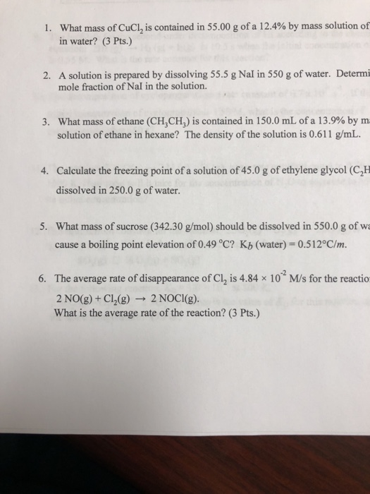 Solved what mass of CuCl2 is contained in 55.00 g of a 12.4% | Chegg.com