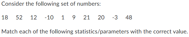 Solved Match each of the following statistics/parameters | Chegg.com
