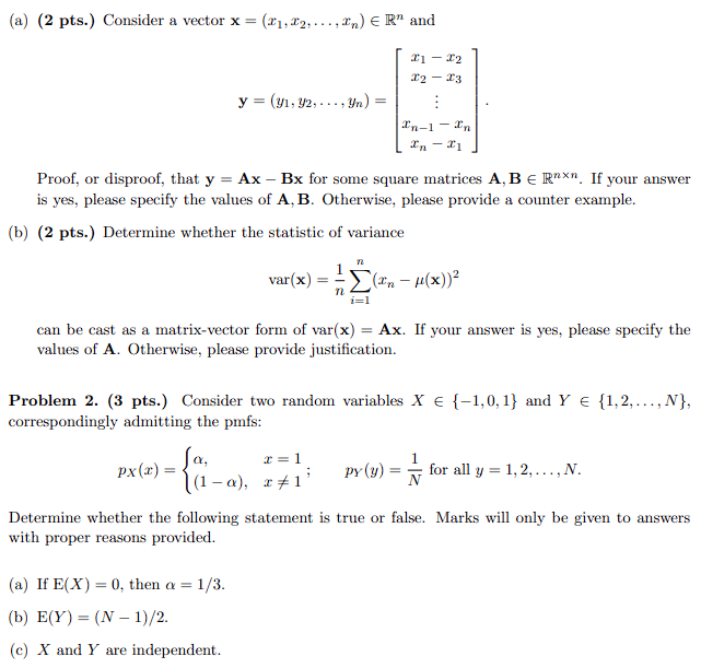 Solved (a) (2 pts.) Consider a vector x=(x1,x2,…,xn)∈Rn and | Chegg.com
