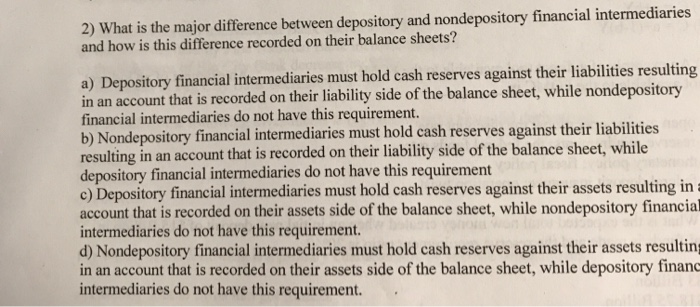 Solved 2) What is the major difference between depository | Chegg.com
