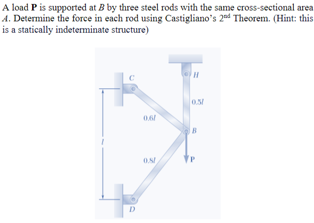 Solved A load P is supported at B by three steel rods with | Chegg.com
