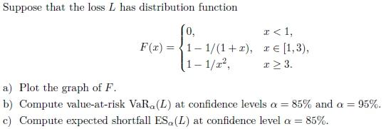 Solved Suppose that the loss L has distribution function (o, | Chegg.com