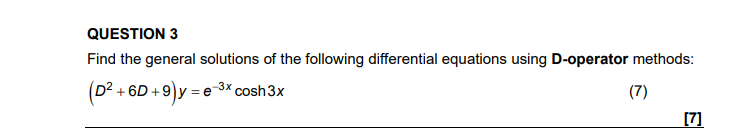 Solved QUESTION 3Find the general solutions of the following | Chegg.com