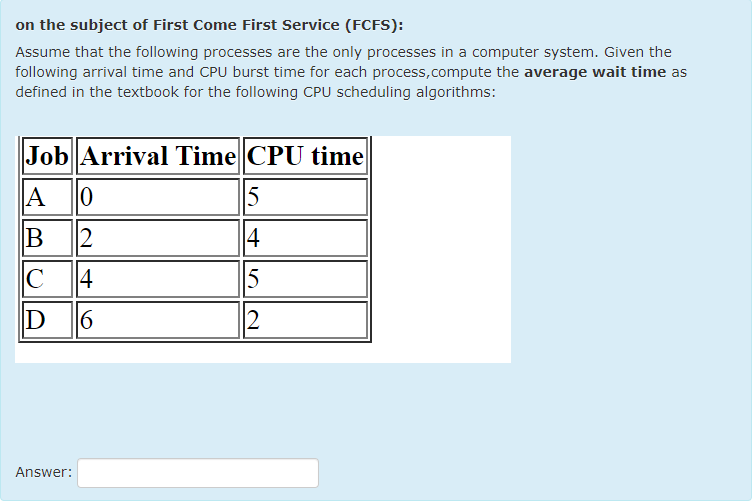 Solved on the subject of First Come First Service (FCFS): | Chegg.com