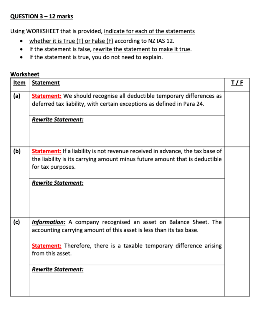 QUESTION 3 - 12 marks Using WORKSHEET that is | Chegg.com