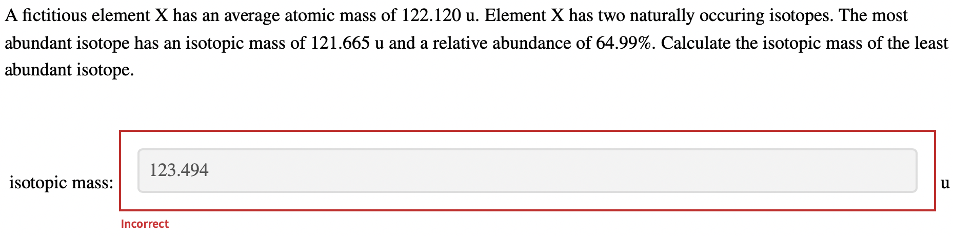 A fictitious element X has an average atomic mass of | Chegg.com