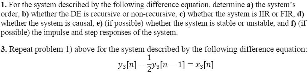 Solved 1. For the system described by the following | Chegg.com