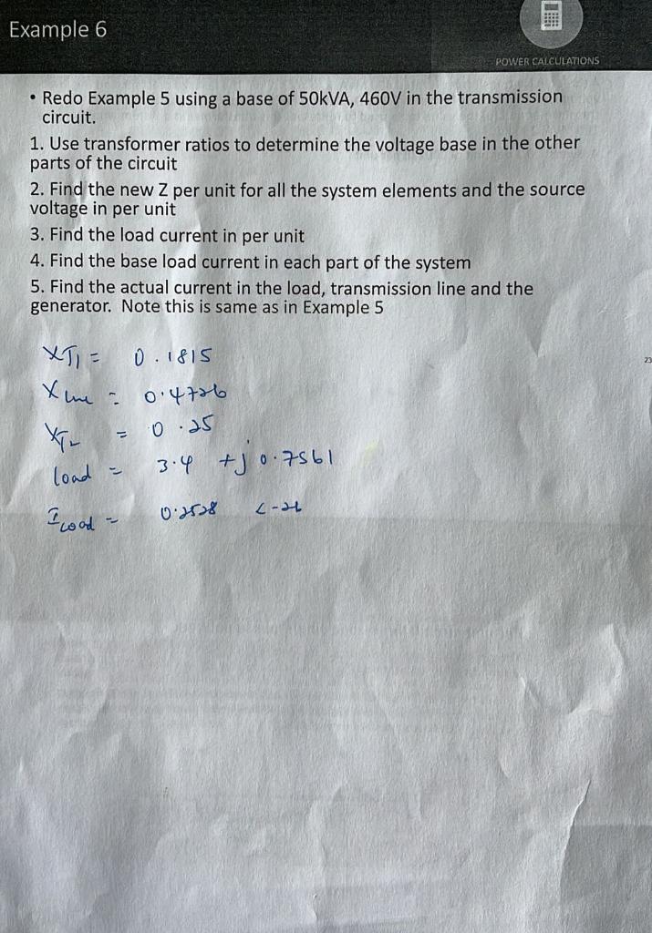 Example 6 POWER CALCULATIONS • Redo Example 5 using a | Chegg.com