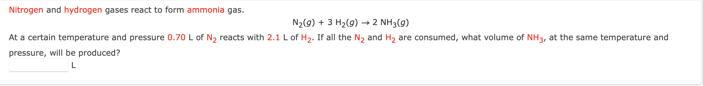 Solved Nitrogen and hydrogen gases react to form ammonia | Chegg.com