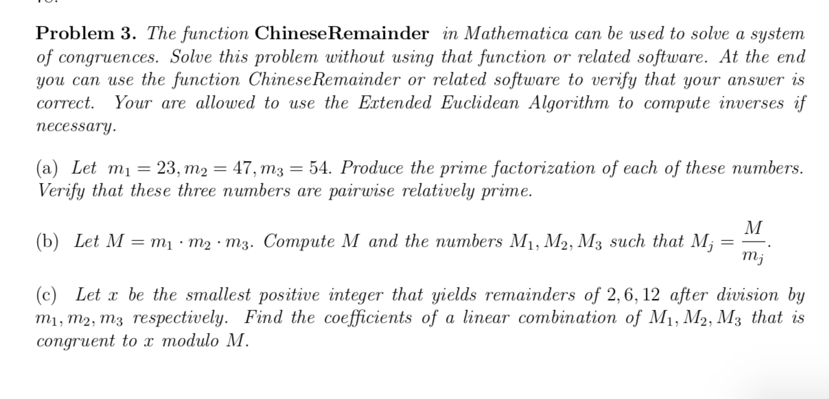 Solved Problem 3. The function Chinese Remainder in | Chegg.com