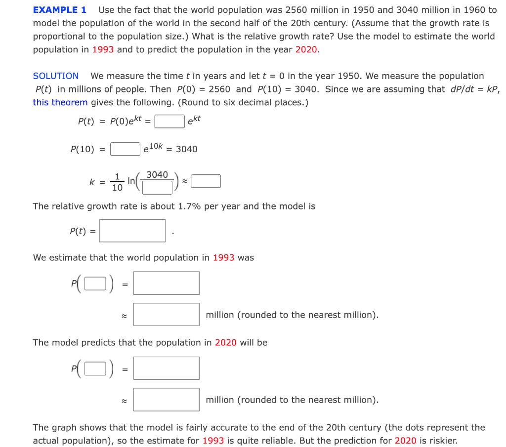 Solved EXAMPLE 1 Use the fact that the world population was | Chegg.com