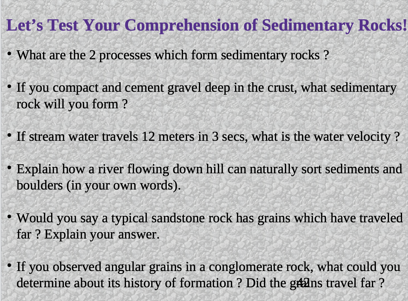 Solved Let's Test Your Comprehension of Sedimentary Rocks! • | Chegg.com