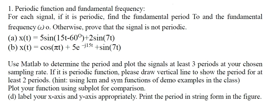 Solved 1. Periodic function and fundamental frequency: For | Chegg.com