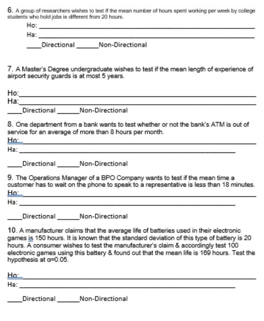 Solved In each of the following, formulate the Ho and Ha. | Chegg.com