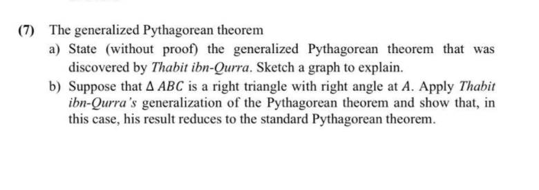 Solved (7) The generalized Pythagorean theorem a) State | Chegg.com