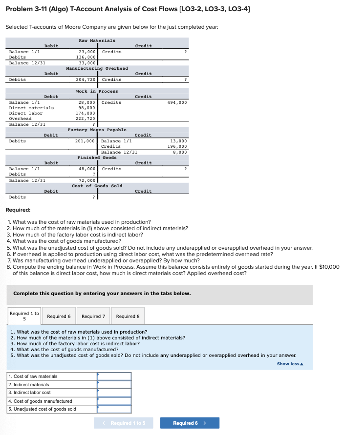 Solved Problem 3-11 (Algo) T-Account Analysis of Cost Flows | Chegg.com