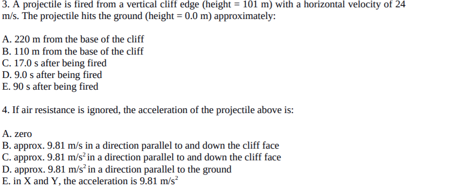 Solved 3. A projectile is fired from a vertical cliff edge | Chegg.com