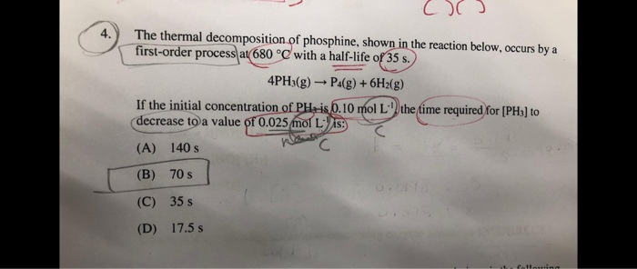 Solved 4. The thermal decomposition of phosphine, shown in | Chegg.com