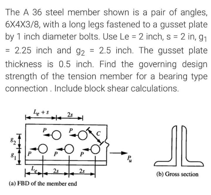 The A 36 steel member shown is a pair of angles, | Chegg.com