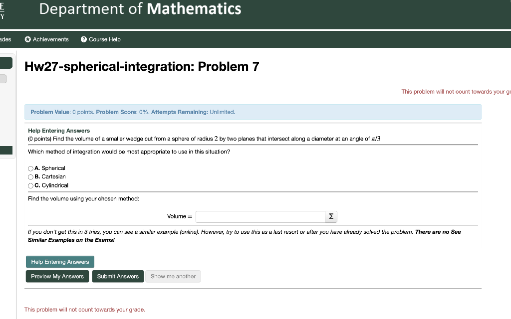 Solved Hw27-spherical-integration: Problem 7 This problem | Chegg.com