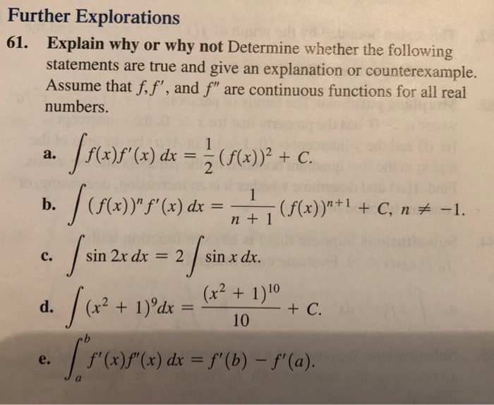 Solved Further Explorations 61. Explain why or why not | Chegg.com