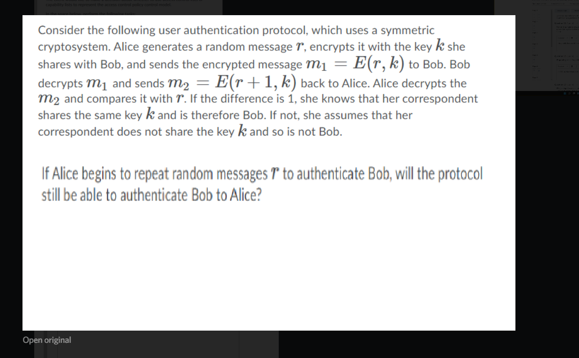 Solved Consider the following user authentication protocol, | Chegg.com