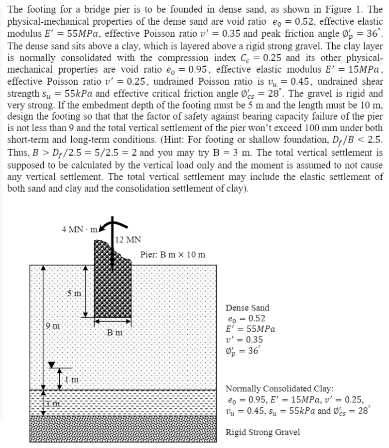 Solved The footing for a bridge pier is to be founded in | Chegg.com