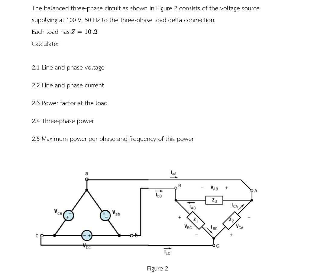 Solved The balanced three-phase circuit as shown in Figure 2 | Chegg.com