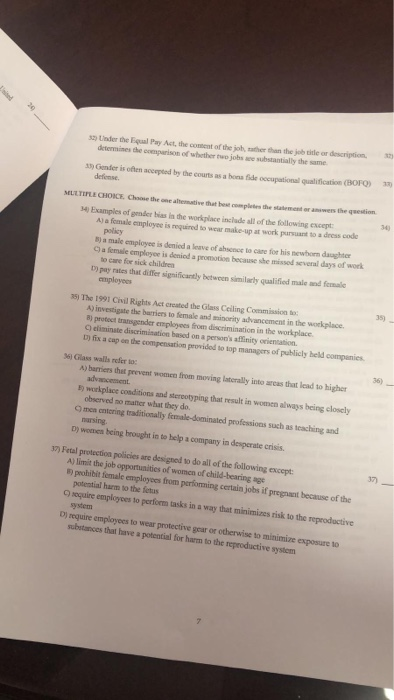 Solved sp Uinder the Equal Pay Act,the conment of the joh, | Chegg.com
