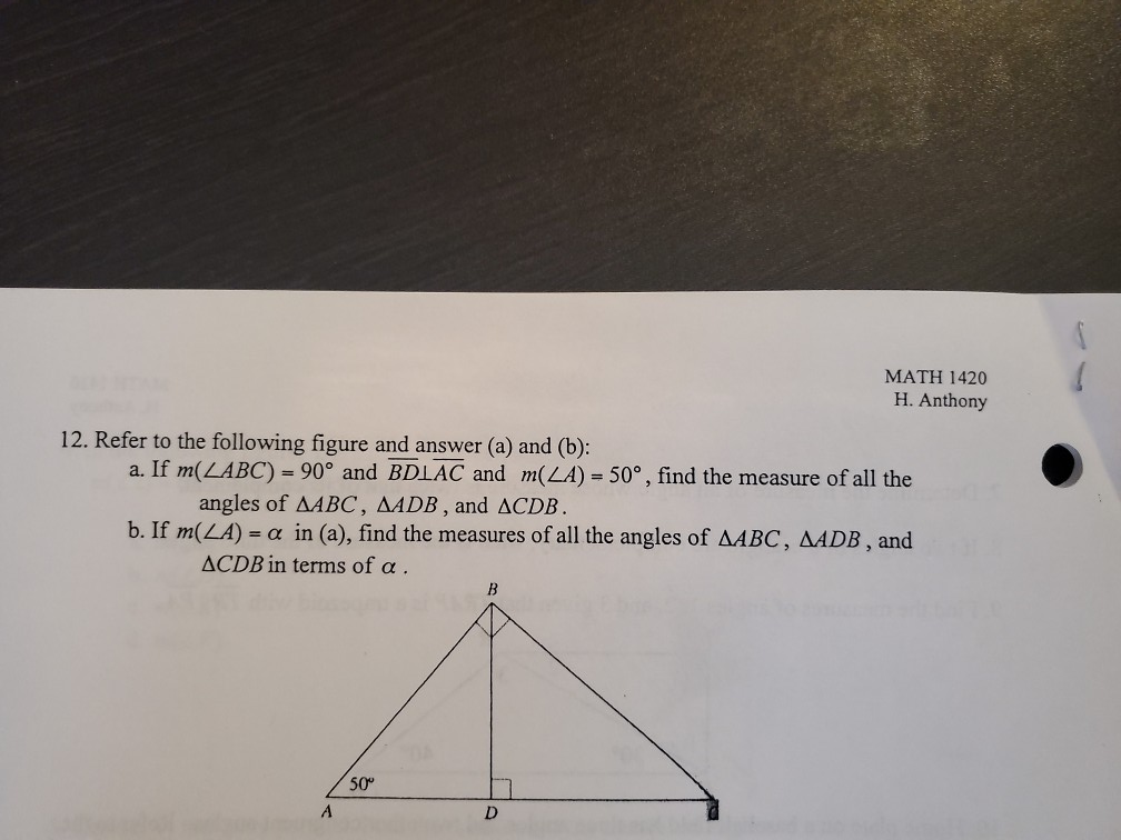 Solved MATH 1420 H. Anthony 12. Refer to the following | Chegg.com