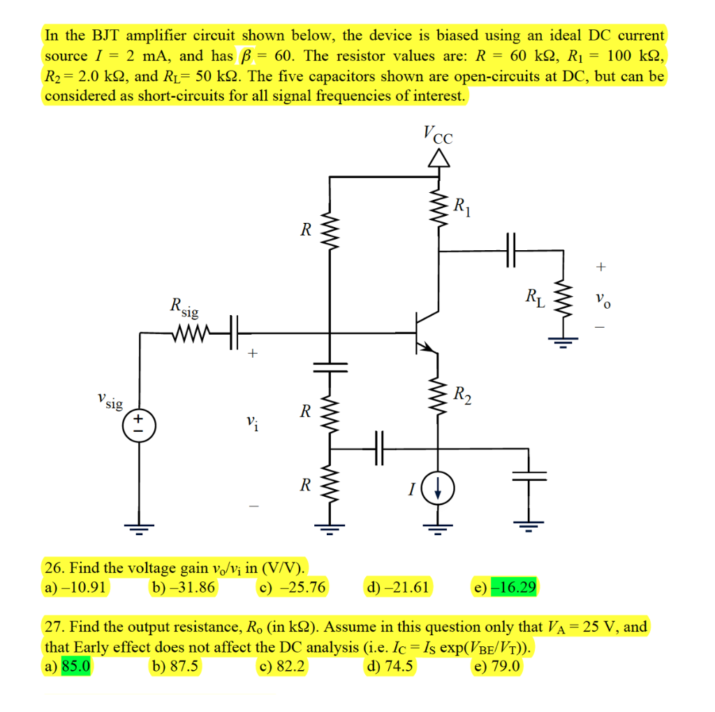 Solved In the BJT amplifier circuit shown below, the device | Chegg.com