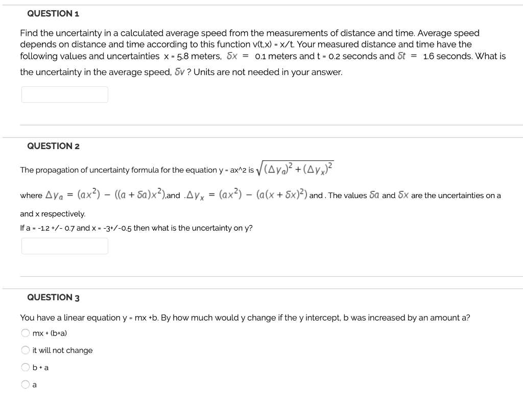 Solved QUESTION 1 Find the uncertainty in a calculated | Chegg.com