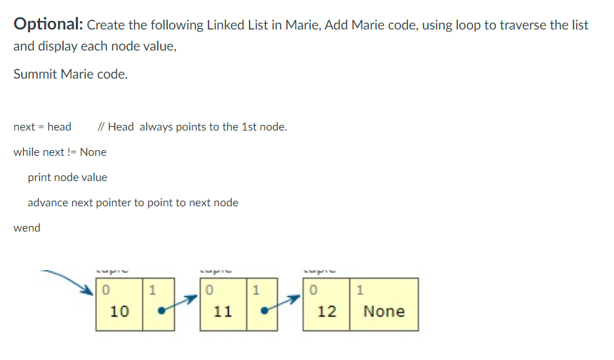 Optional: Create the following Linked List in Marie, | Chegg.com Optional: Create the following Linked List in Marie, | Chegg.com