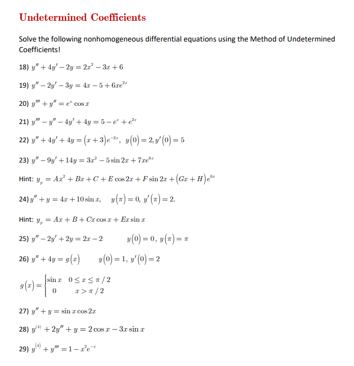 Solved Undetermined Coefficients Solve the following | Chegg.com
