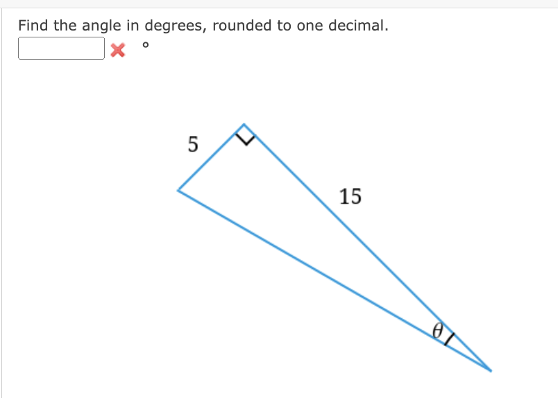 Solved Find the angle in degrees, rounded to one decimal. | Chegg.com