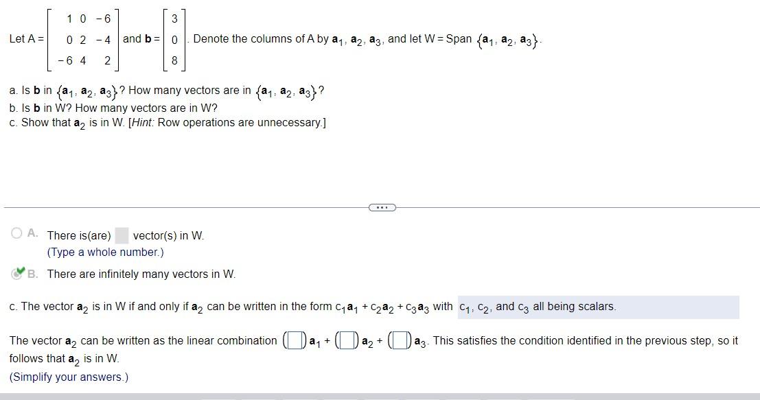 Solved Let A=⎣⎡10−6024−6−42⎦⎤ and b=⎣⎡308⎦⎤. Denote the | Chegg.com