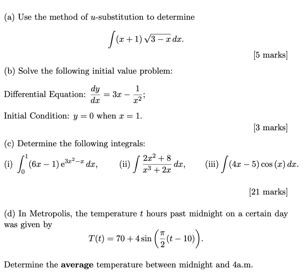 Solved (a) Use the method of u-substitution to determine - | Chegg.com
