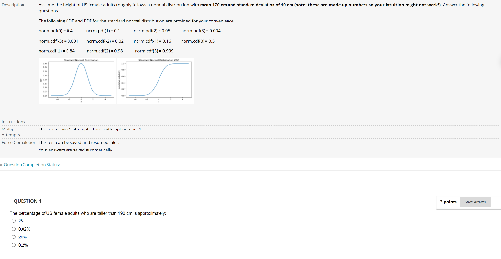Solved Description Assume the height of Us female adults | Chegg.com